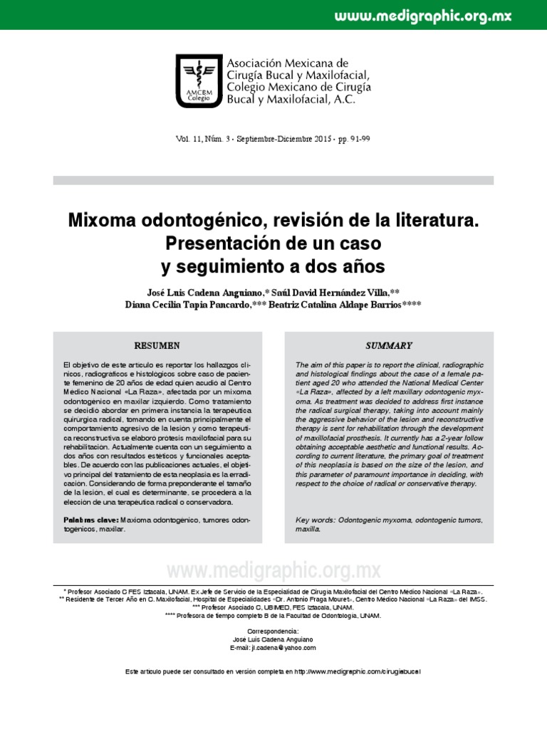 Mixoma Odontogénico: Caso y Seguimiento | PDF | Medicina CLINICA | Anatomía