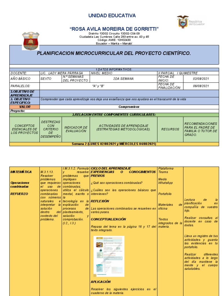 Lady Formato Semanal Planificaciones 2da Semana | PDF | Aprendizaje | Mente