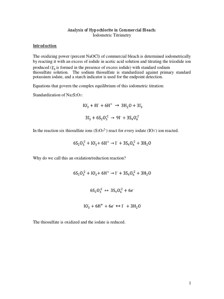 Bleach Analysis | PDF | Titration | Chemistry