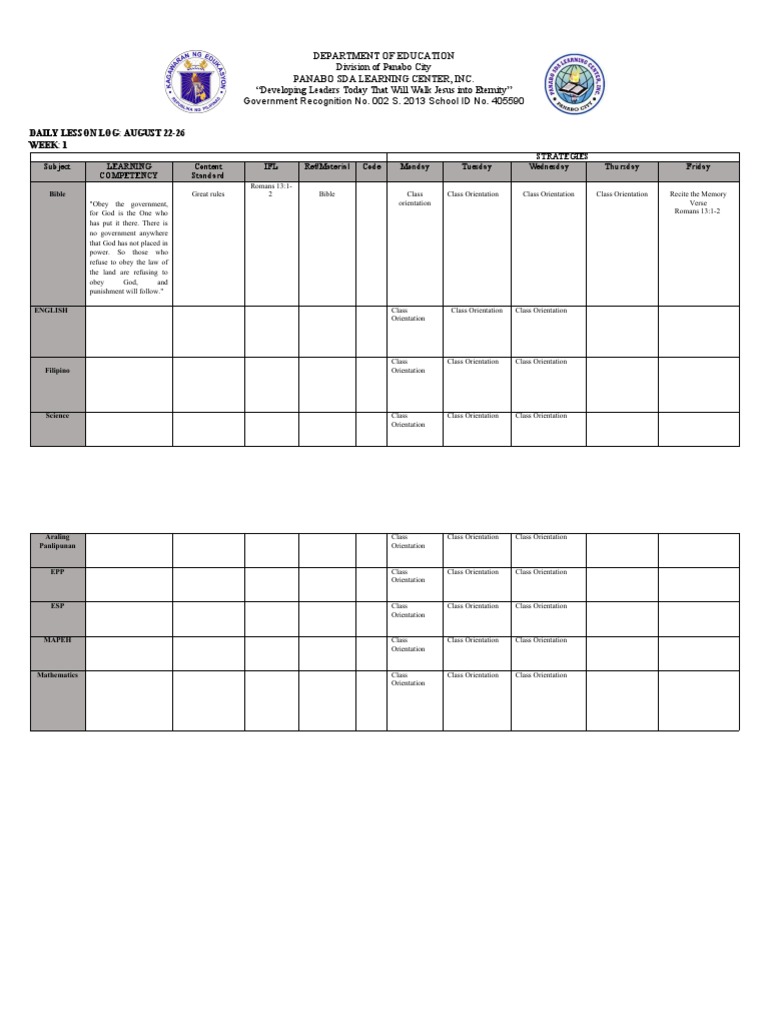 Daily Lesson Log Final | PDF | Gospel Of Mark | Gospel Of Matthew