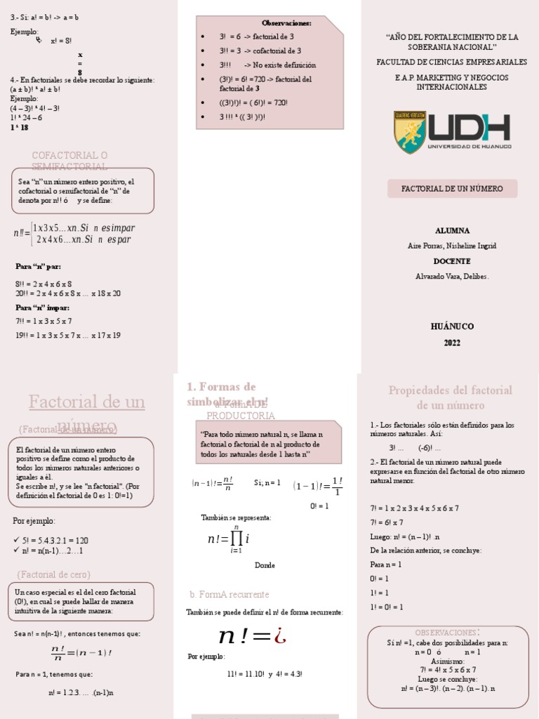 Propiedades y definiciones del factorial de un número | PDF | Análisis ...