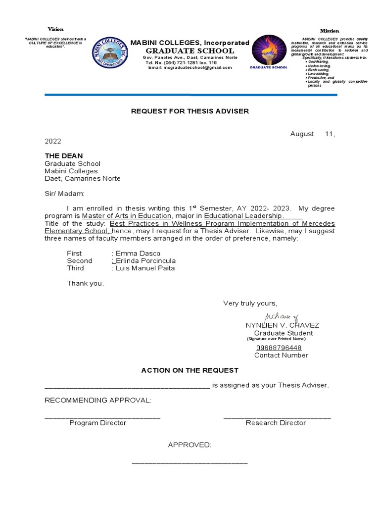 Request For Thesis Adviser Form | PDF | Thesis