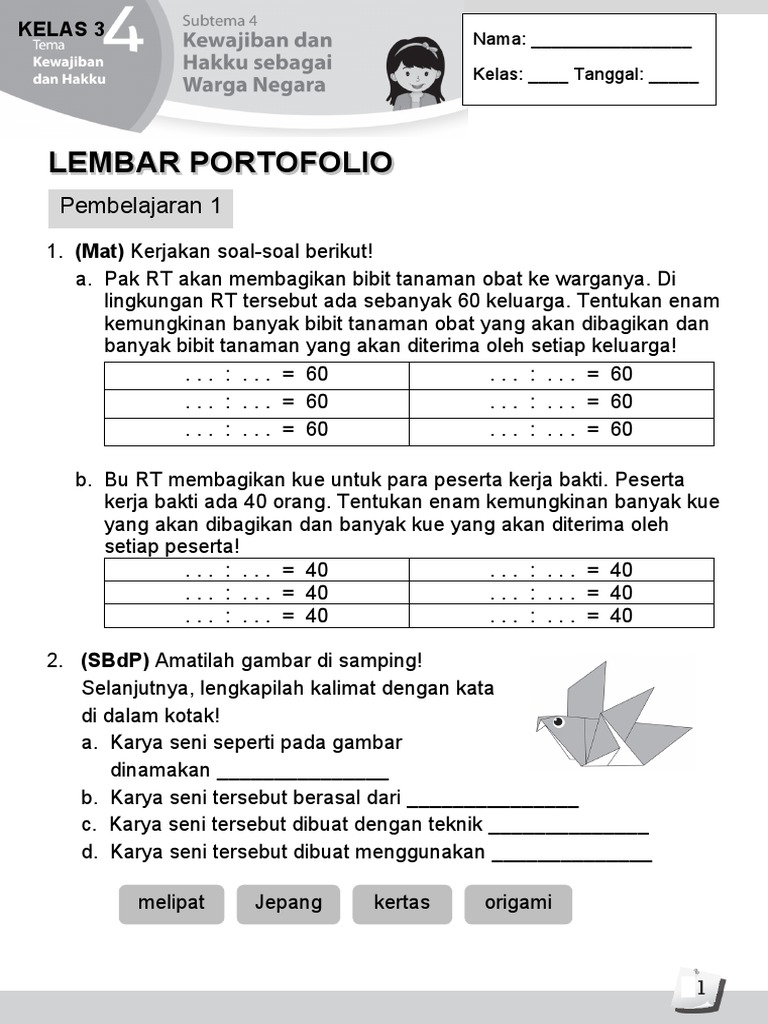 LEMBAR PORTOFOLIO BUPENA 3B Tema 4 Sub 4 | PDF