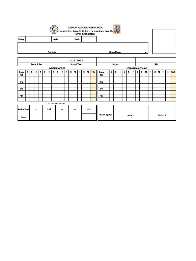 Class Record MAPEH | PDF