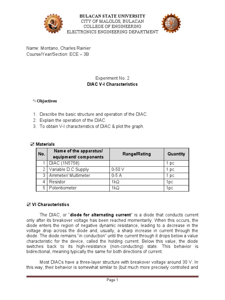 Experiment 2 Diac | PDF | Computer Engineering | Electric Power