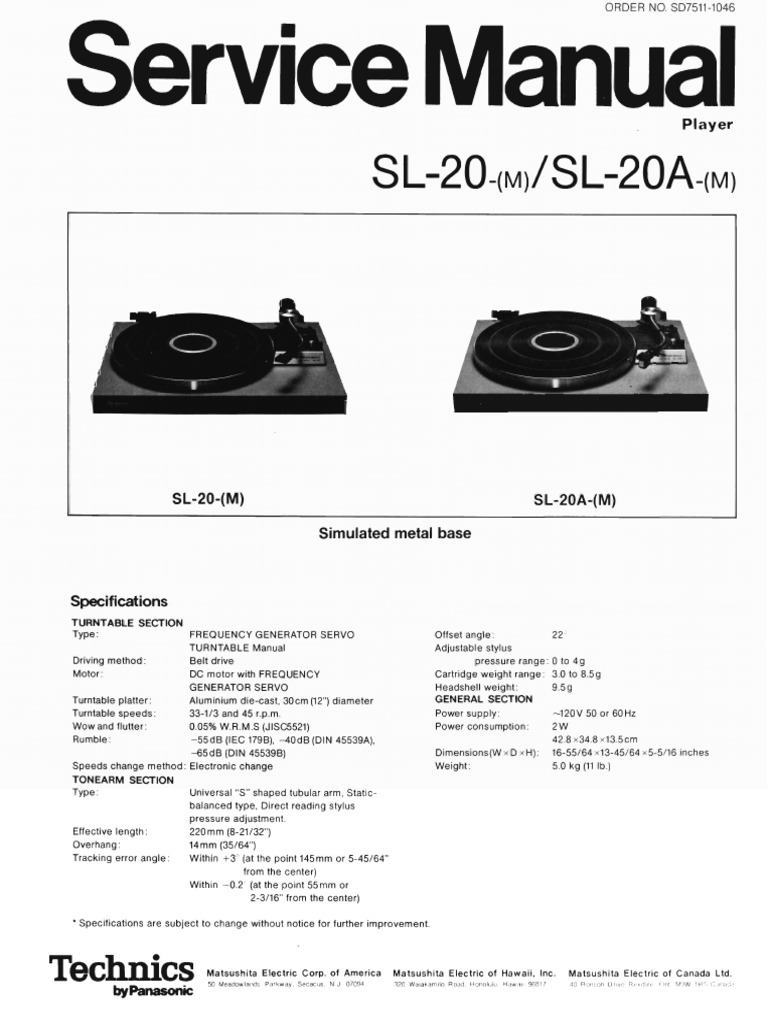 Technics SL 20 Service Manual | PDF