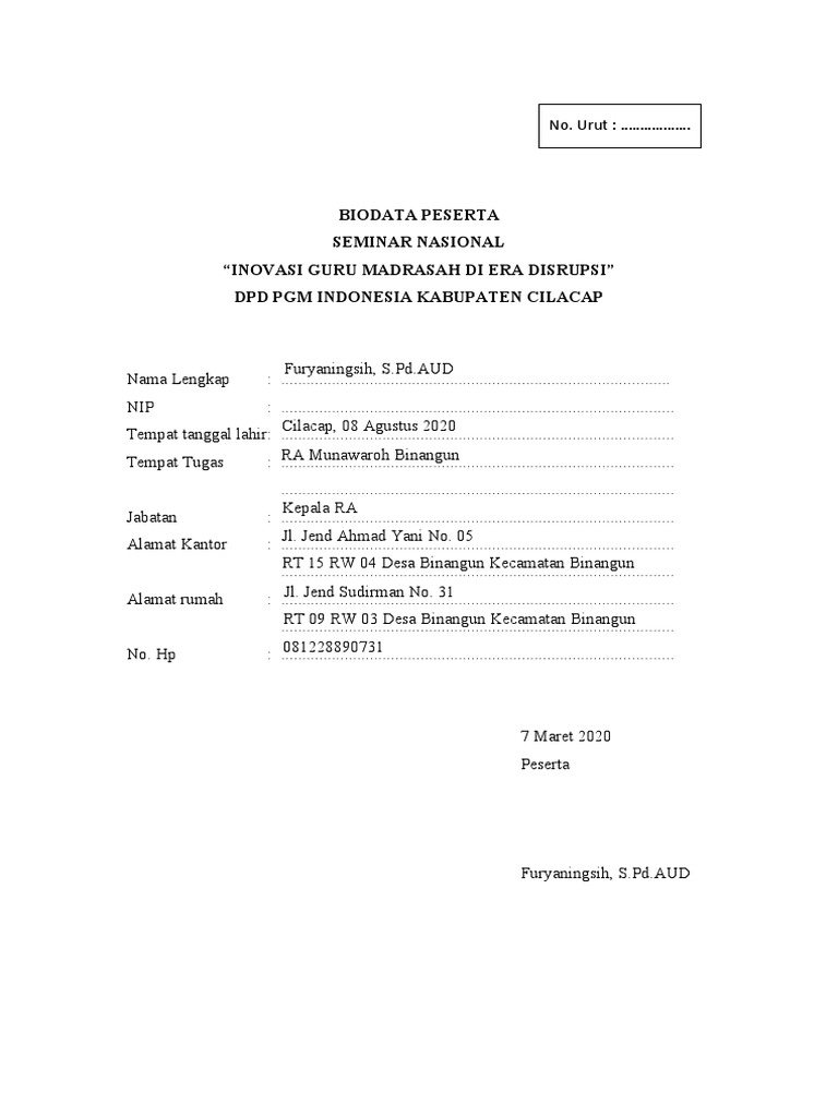 Biodata Peserta Seminar PGM | PDF