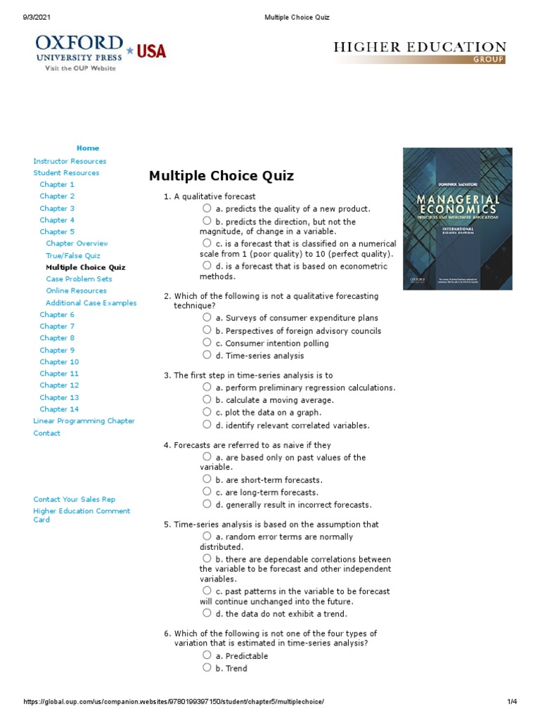 Critical Thinking Multiple Choice Quiz1 | PDF | Forecasting | Seasonality