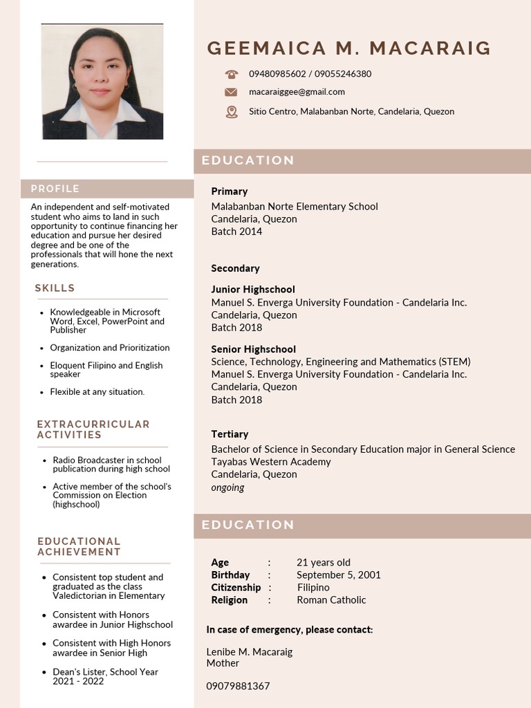 Beige Minimalist Academic Resume | PDF