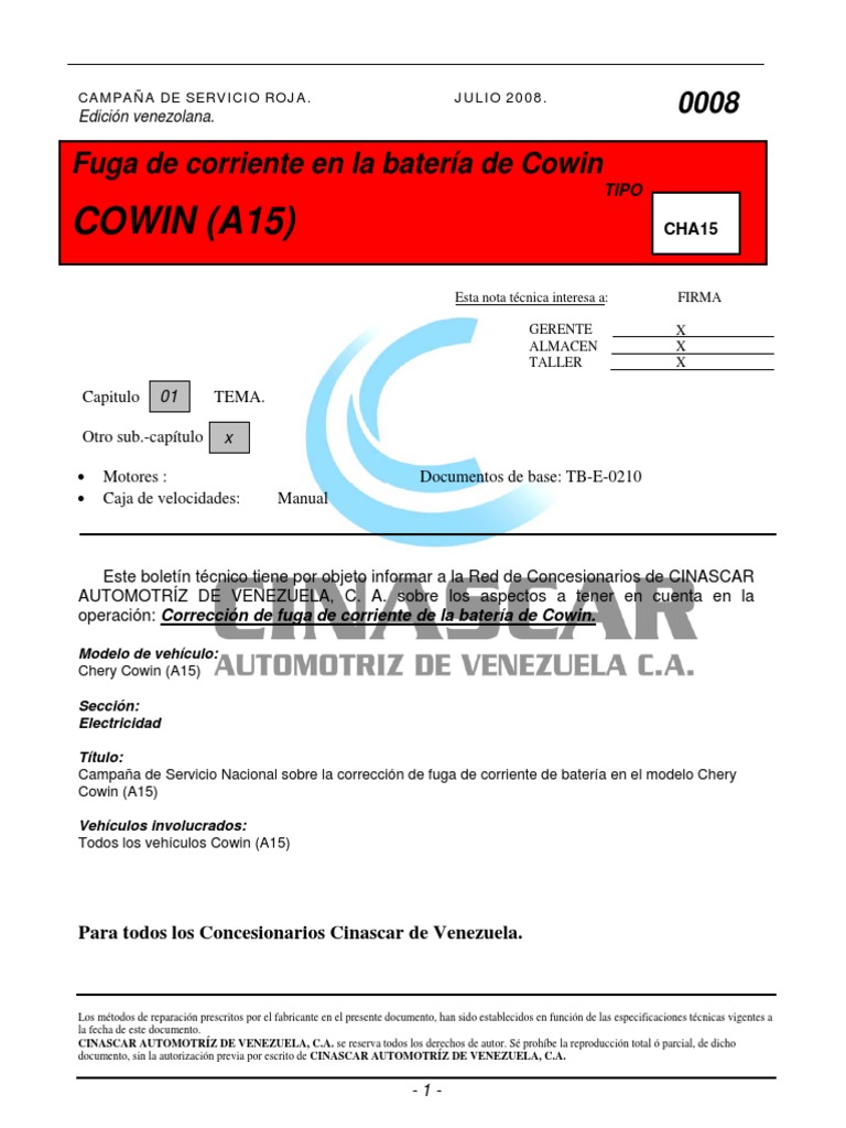 Cs-r-00008-Fuga de Corriente en La Batería de Cowin | PDF | Venezuela | Coche