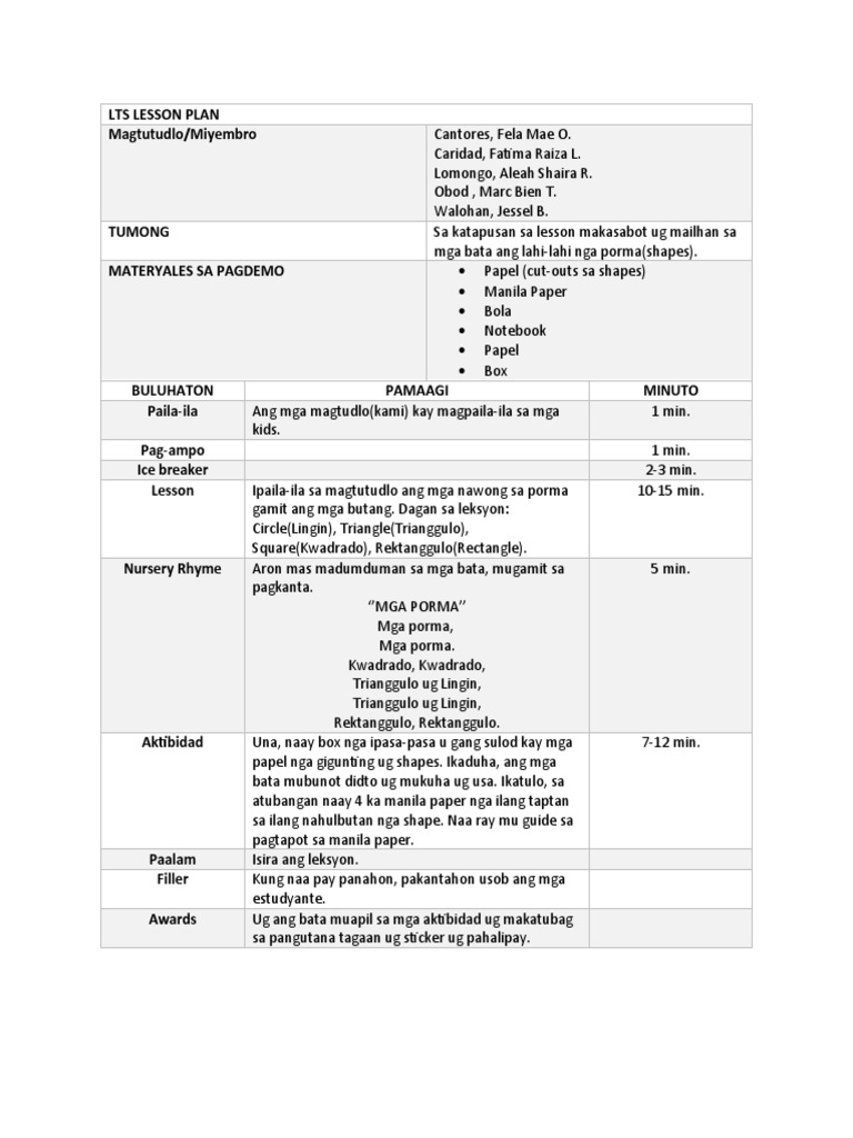 LTS Lesson Plan 1 | PDF