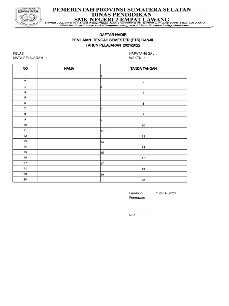 Daftar Nilai PTS SMK Negeri 2 Empat Lawang | PDF