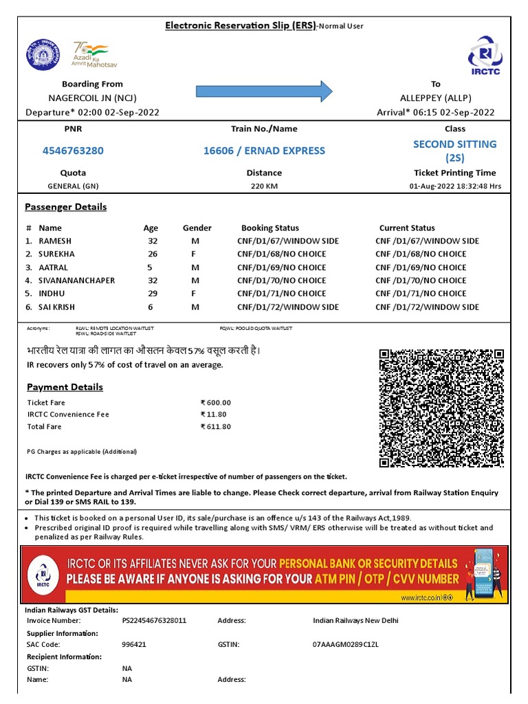 Ernad Express Ticket Details and Booking | PDF | Identity Document