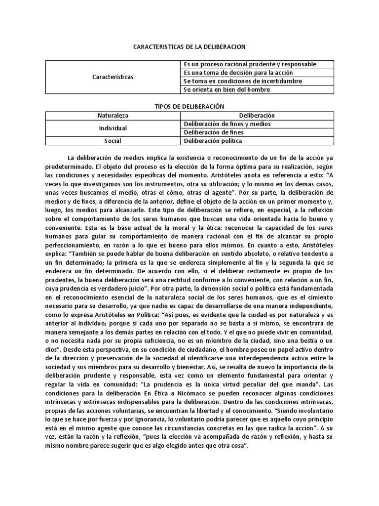 Caracteristicas de La Deliberacion | PDF | Racionalidad | Aristóteles