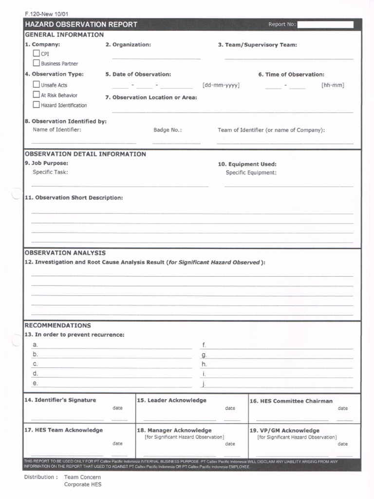 Hazard Observation Report Form (Sesuai Jumlah Peserta) | PDF