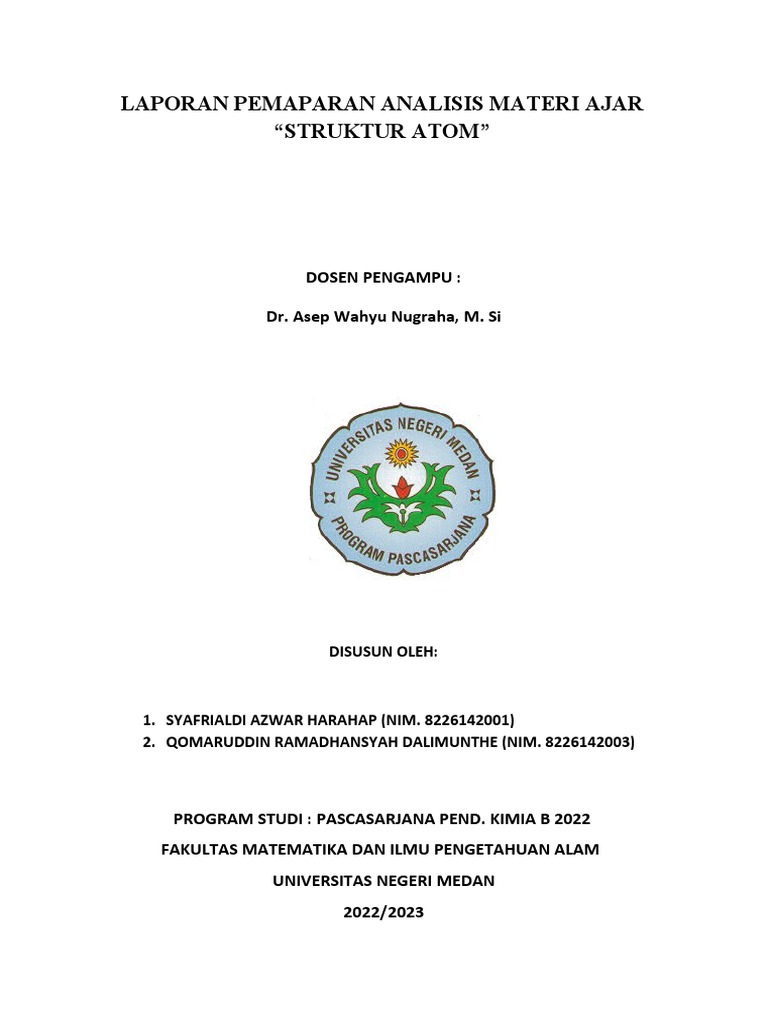 Laporan Analisis Materi Ajar Struktur Atom | PDF