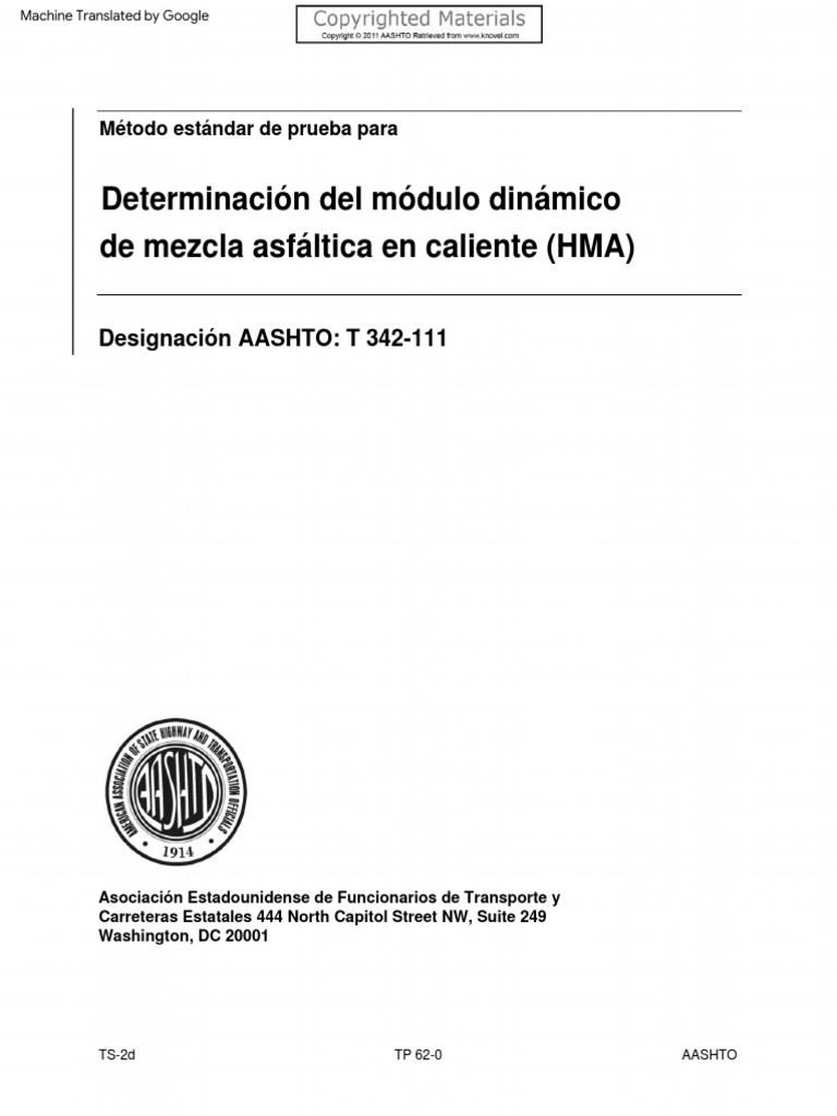 AASHTO T342-11 - Dynamic Modulus | PDF | Medición | Frecuencia