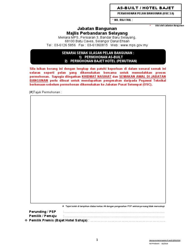 Borang - Senarai - Semak - PDF - As - Built - Dan - Hotel - Bajet - 3 (MPS) | PDF