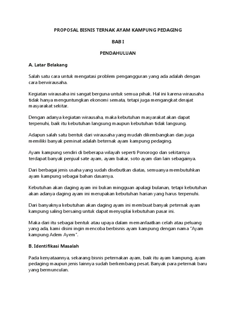 Contoh Proposal Bisnis Ternak Ayam Kampung | PDF