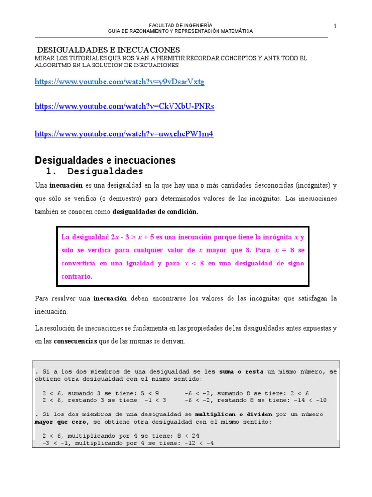 Guía de Inecuaciones Matemáticas | PDF | Desigualdad (Matemáticas) | Ecuaciones