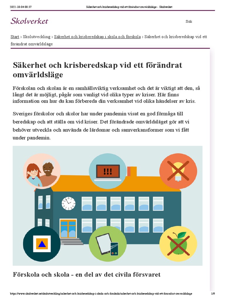 Säkerhet Och Krisberedskap Vid Ett Förändrat Omvärldsläge - Skolverket | PDF