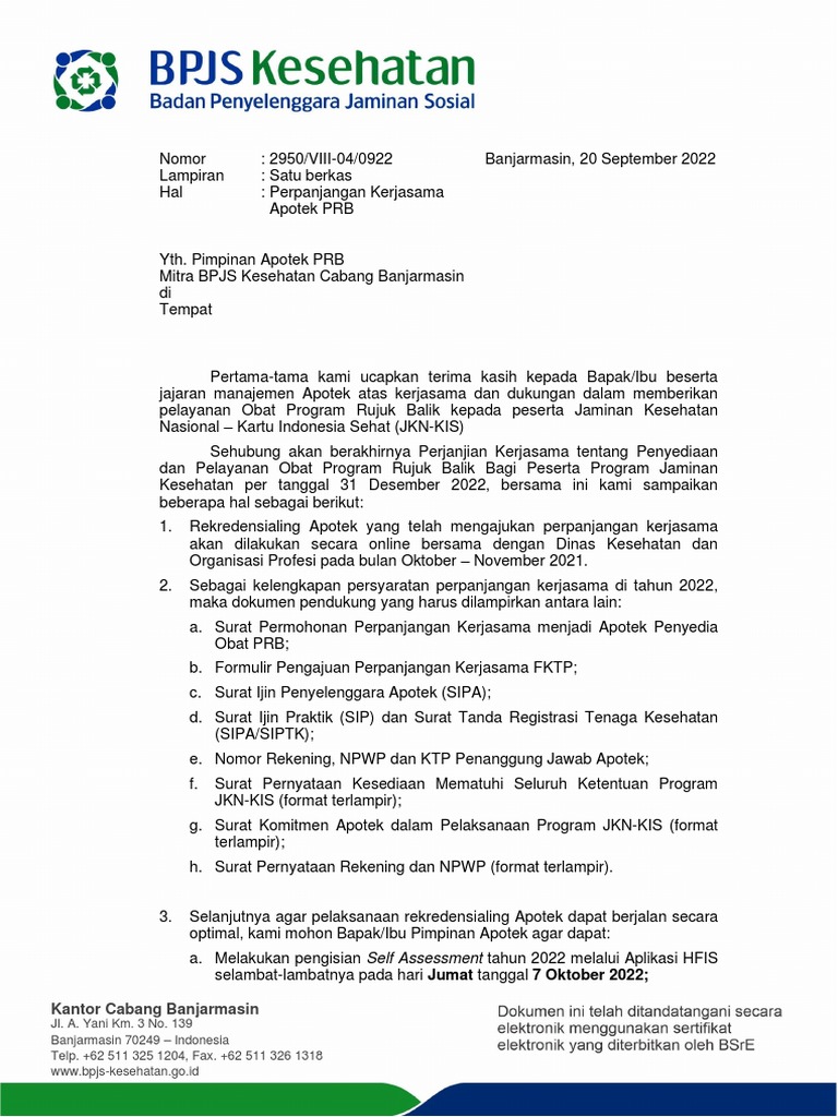 Surat Pemberitahuan Rekredensialing Apotek PRB | PDF