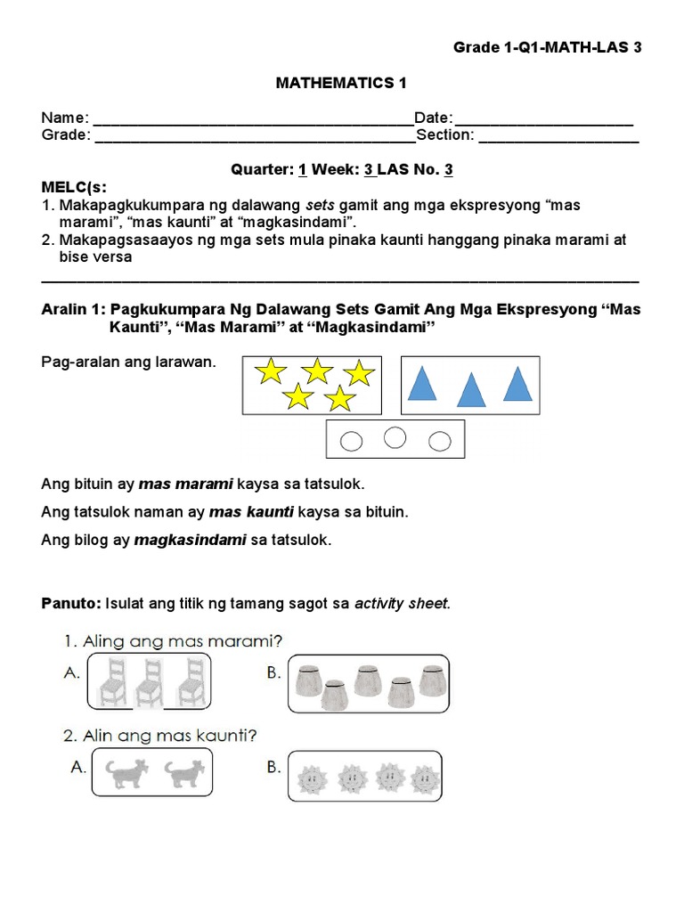 Grade 1-Q1-MATH-LAS-Week-3 | PDF