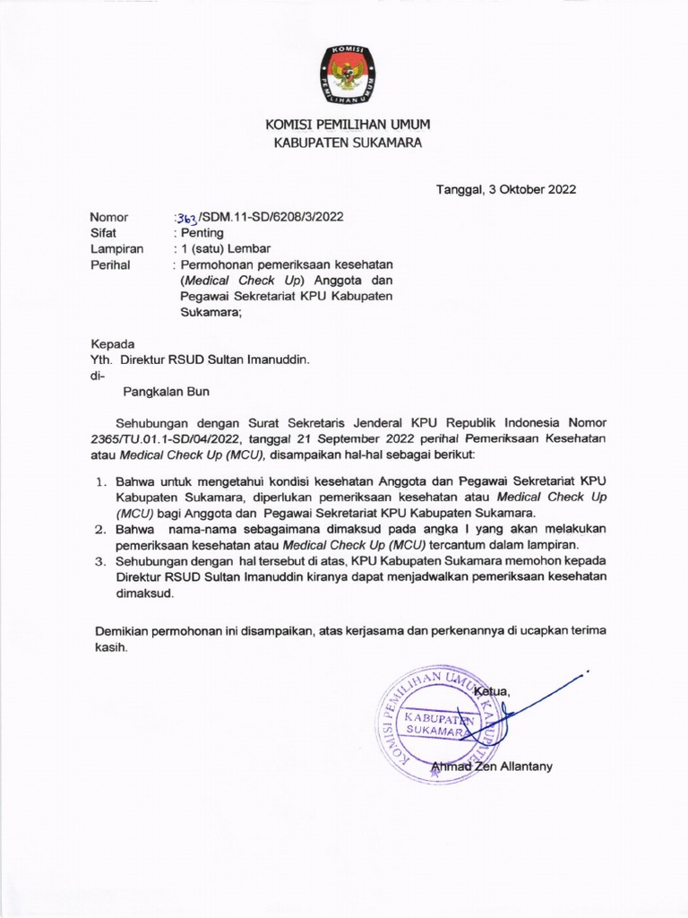 Surat Permohonan Medical Check Up | PDF