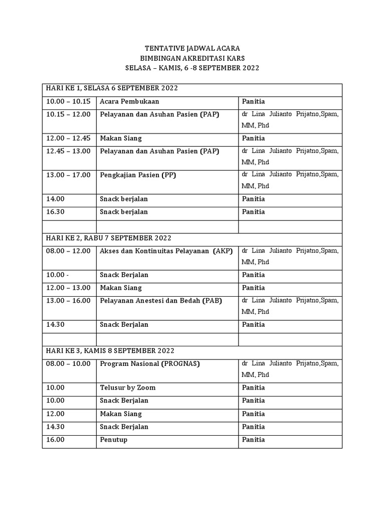 TENTATIVE JADWAL ACARA 6-8 Sept | PDF
