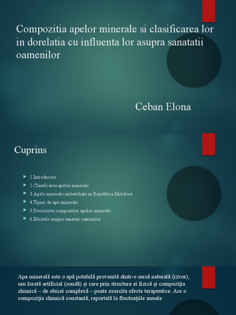 Compozitia Apelor Minerale Si Clasificarea Lor in Dorelatia | PDF