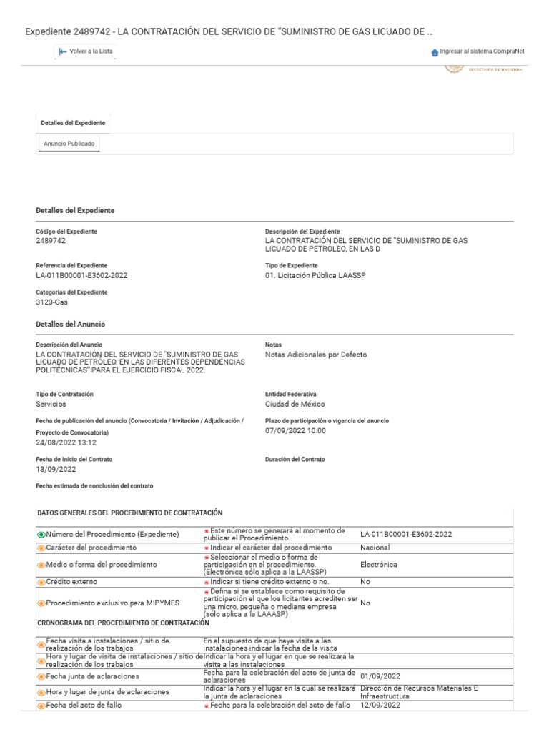 Expediente 2489742 - LA CONTRATACIÓN DEL SERVICIO DE "SUMINISTRO DE GAS LICUADO DE PETRÓLEO, EN ...
