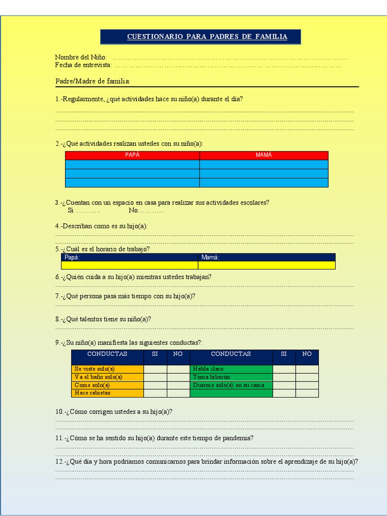 Cuestionario para Padres de Familia | PDF