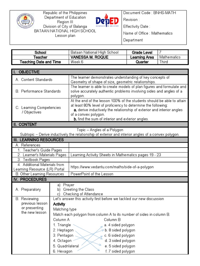 ROQUE Lesson-Plan | PDF | Triangle | Polygon
