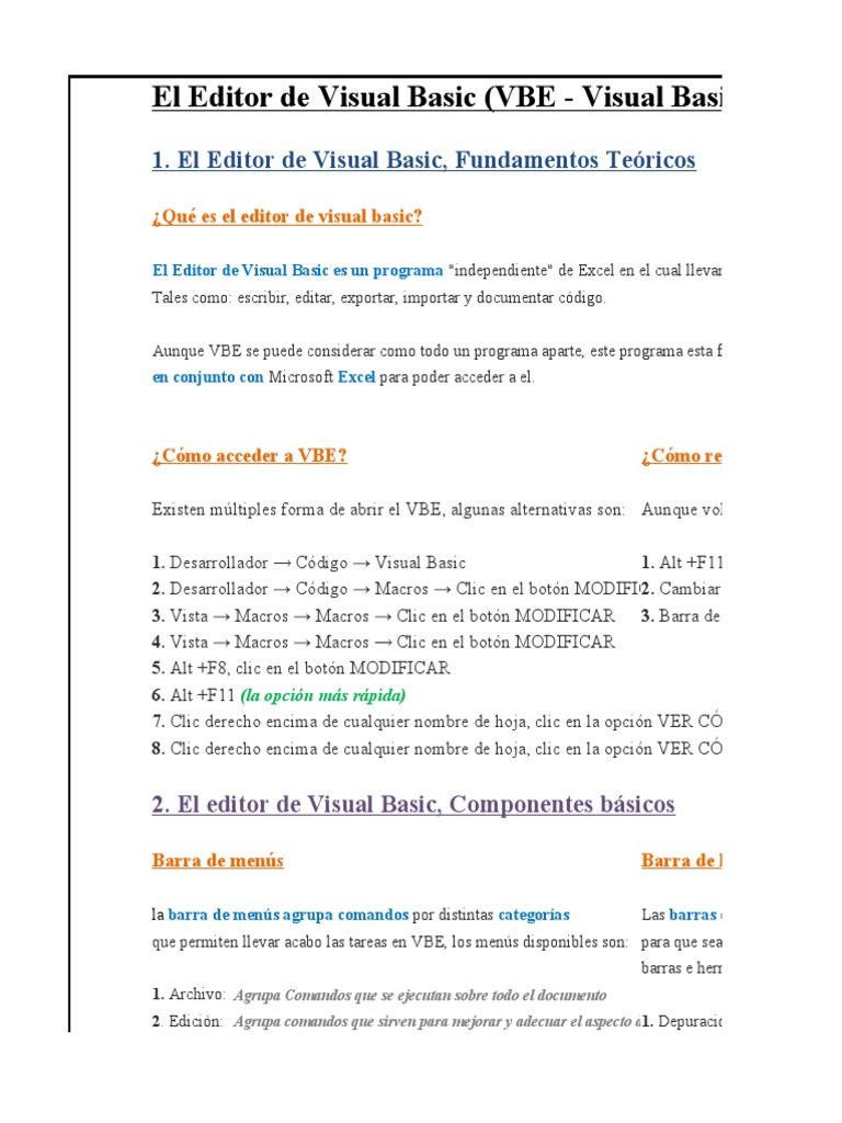Guía del Editor de Visual Basic | PDF | Microsoft Excel | Visual Basic para Aplicaciones