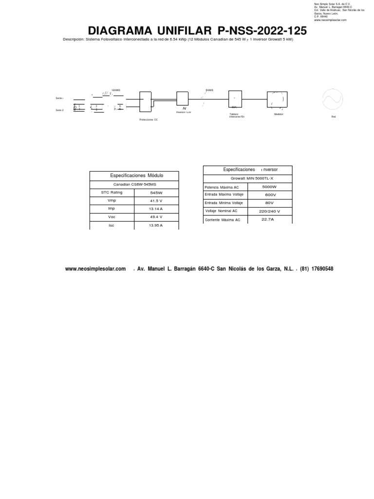 Diagrama Unifiar P-NSS-2022-125 | PDF | Energía solar | Formas de energia