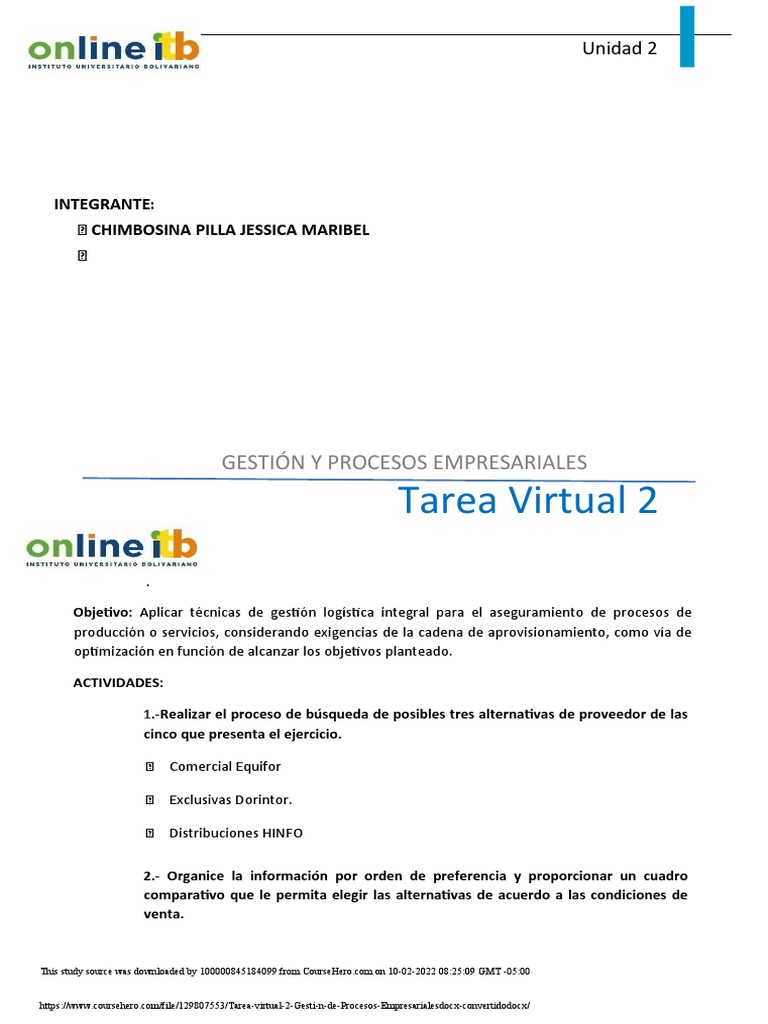 Tarea Virtual 2 Gestion y Procesos | PDF