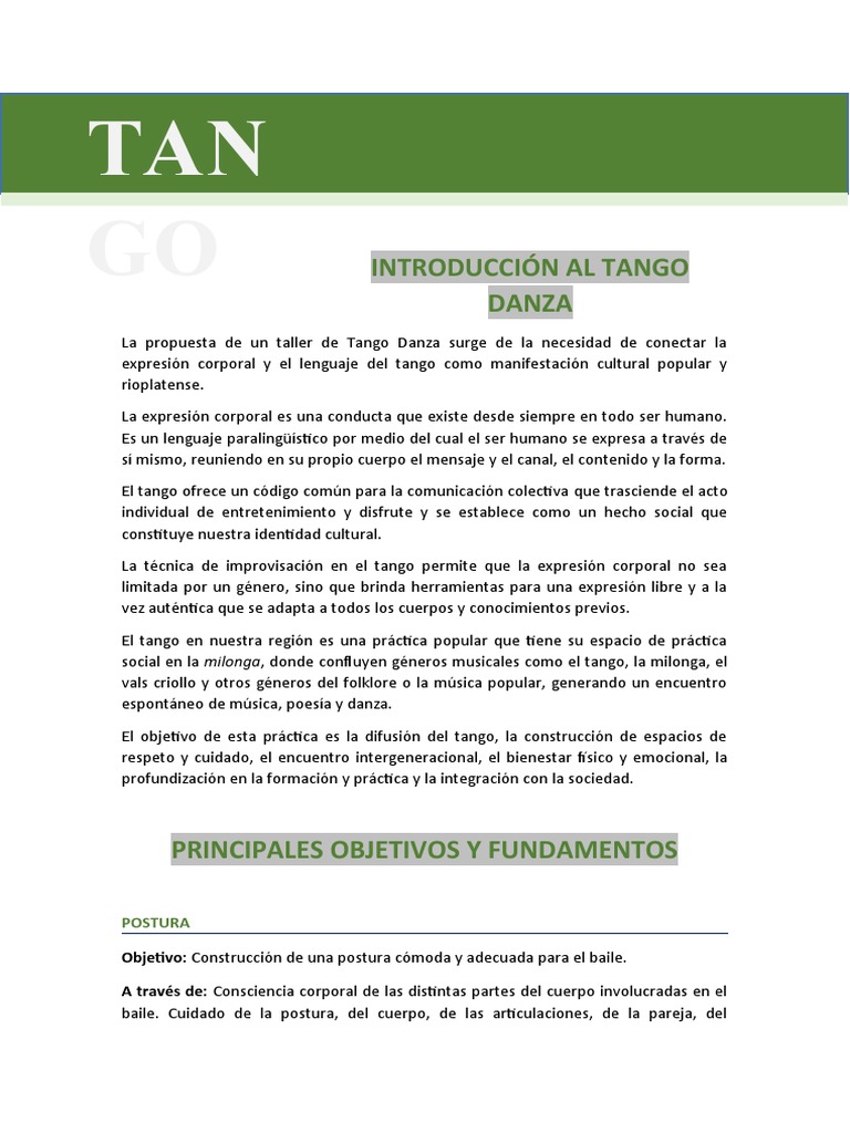 Tango. Fundamentos para Un Taller Inicial | PDF Tango. Fundamentos para Un Taller Inicial | PDF