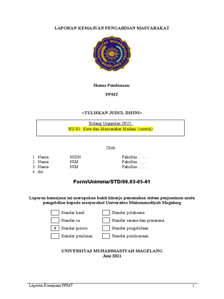 FormSTD06.03 05 01 Template Laporan Kemajuan PPMT | PDF