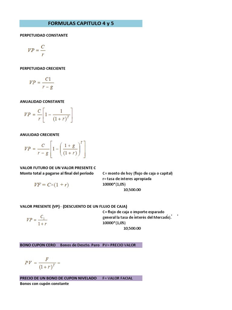 Fórmulas Financieras: Perpetuidad y Bonos | PDF | Compartir (Finanzas ...