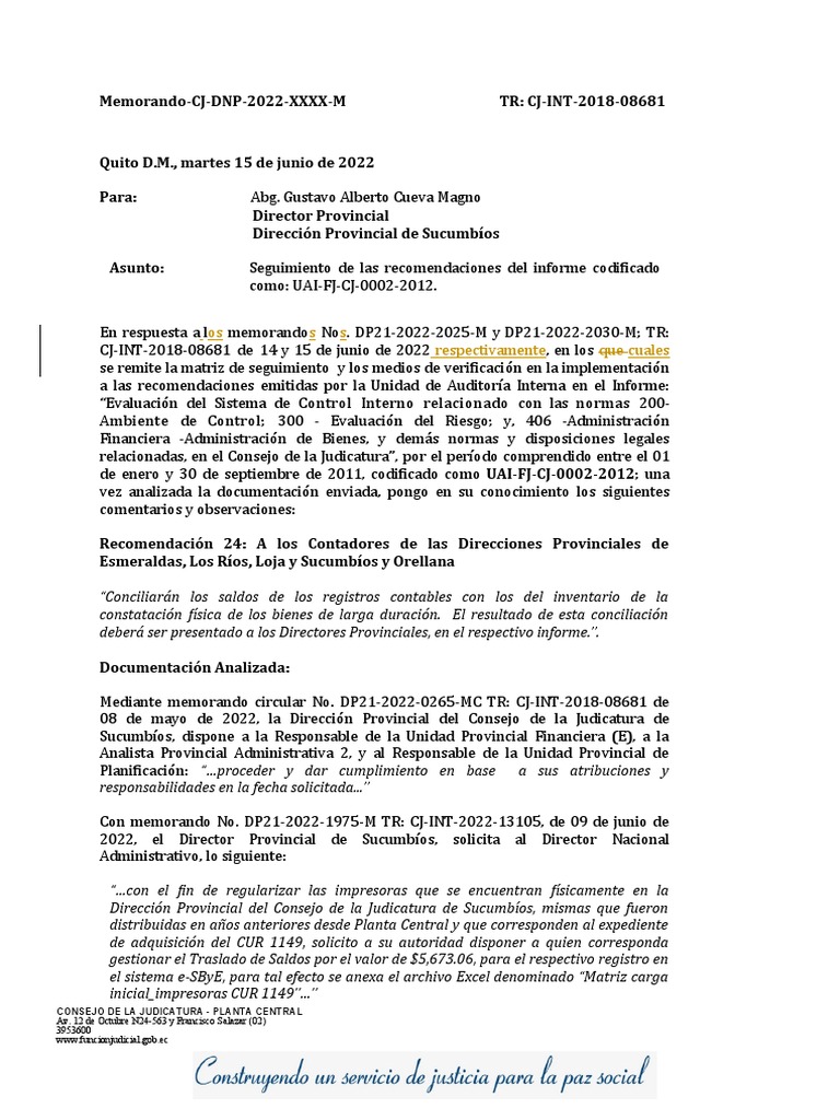 Respuesta A Memorando DP21-2022-2025-M | PDF | Auditoría | Gobierno