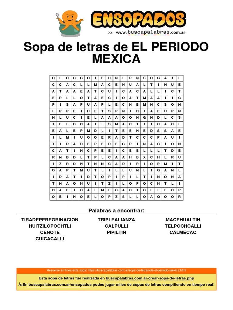 Sopa de Letras de El Periodo Mexica | PDF
