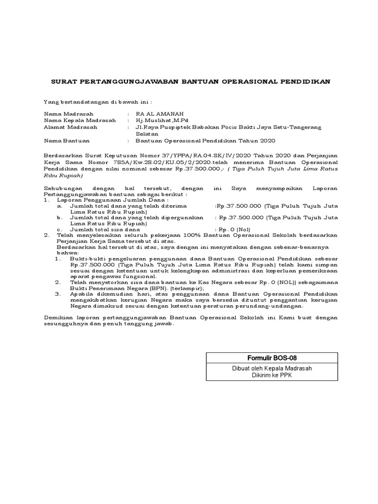 5 - SPTJM (FORMULIR BOS - 08) Edit | PDF | Pengelolaan Keuangan & Uang
