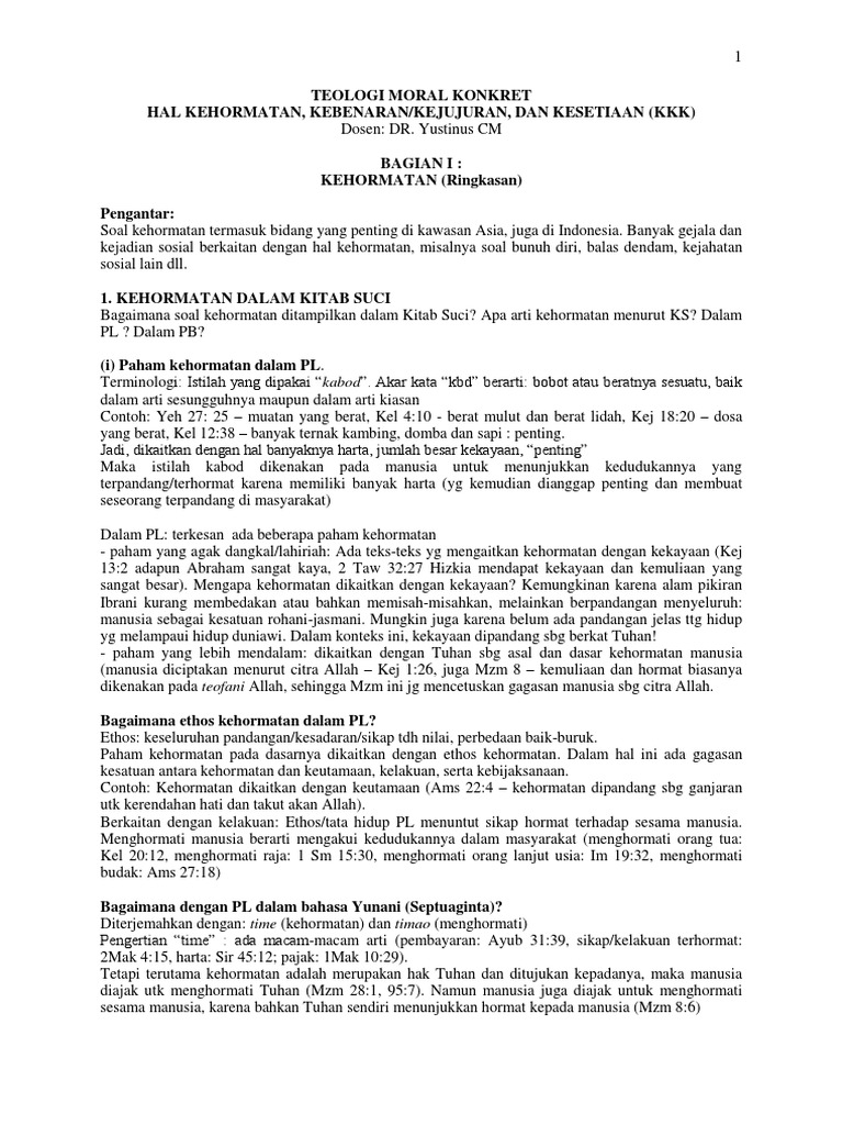 Moral KKK - Kehormatan - Ringkasan 2021 | PDF