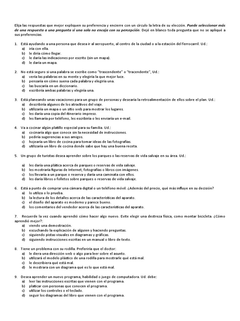 The VARK Questionnaire Spanish | PDF