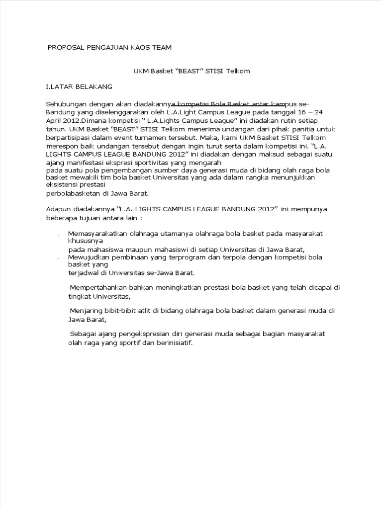 Dokumen - Tips Contoh Proposal Pengajuan Kaos Team | PDF