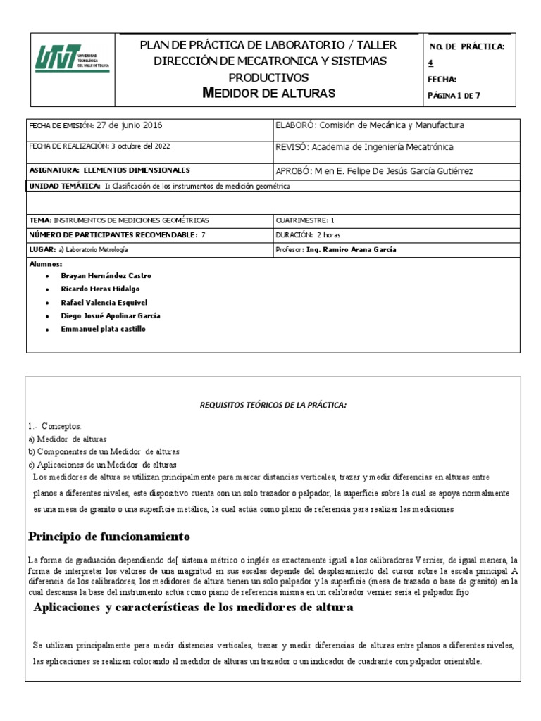 Practica 4. Medidor de Alturas | PDF | Medición | Laboratorios