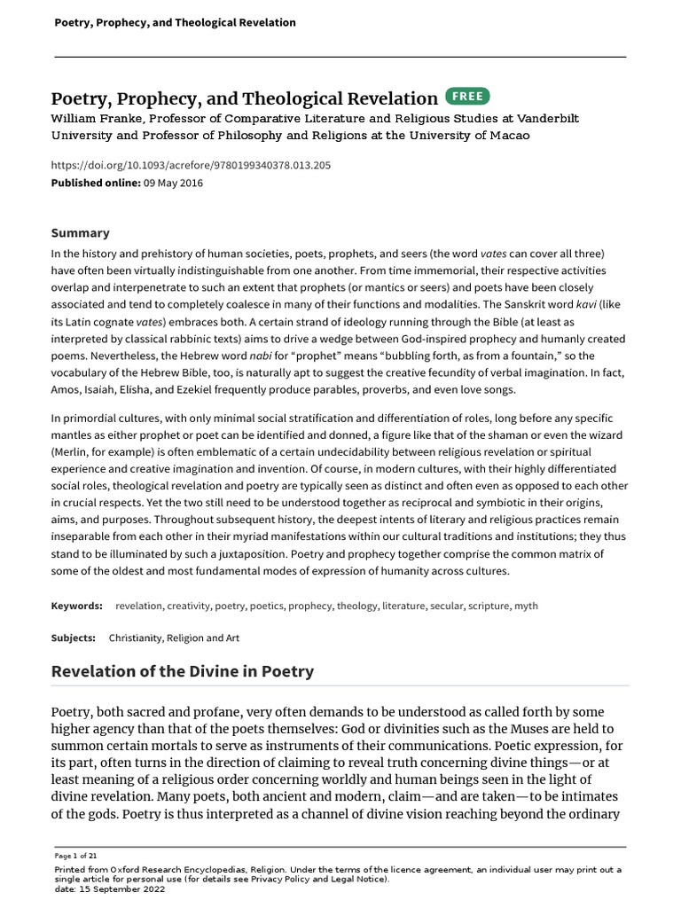 Poetry Prophecy Theological Revelation | PDF | Revelation | Prophecy