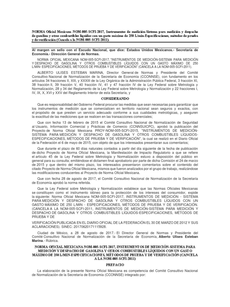 Norma Oficial Mexicana NOM-005-SCFI-2017 | PDF | Medición | México