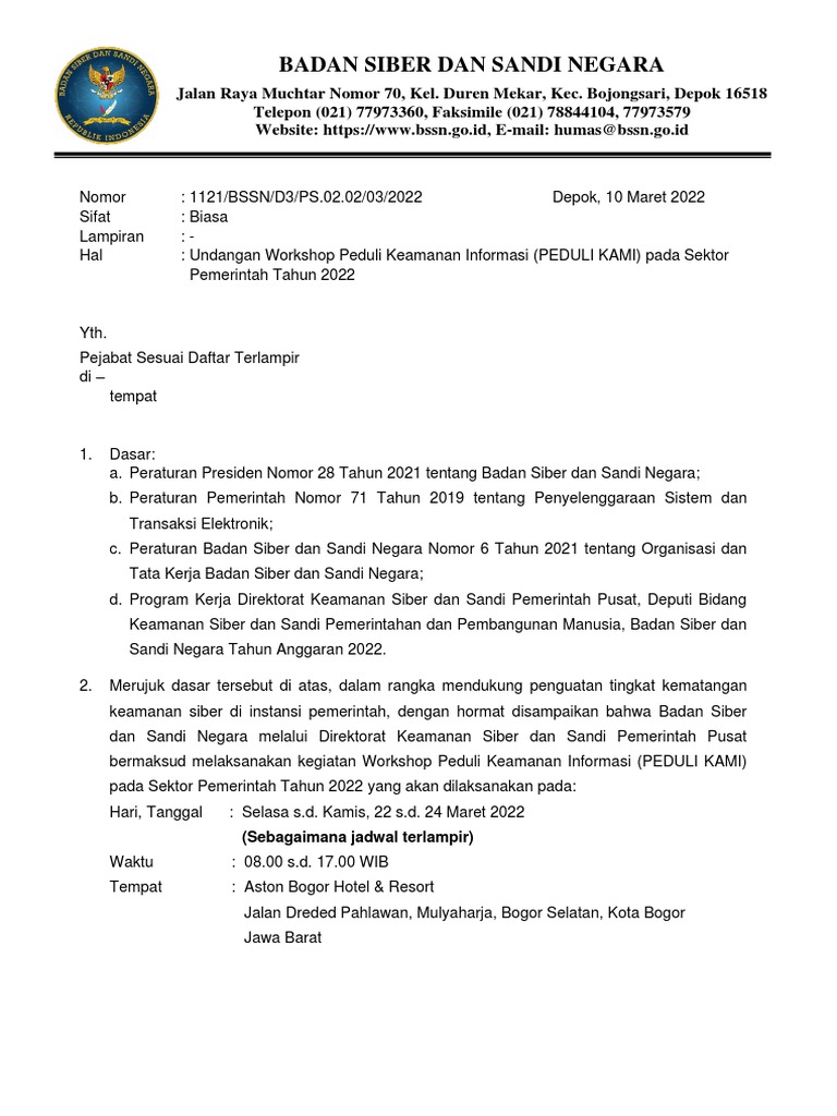 BSSN-1121.D3 01 Undangan Peduli KAMI Pro 28 KL Luring - Signed - Sign | PDF