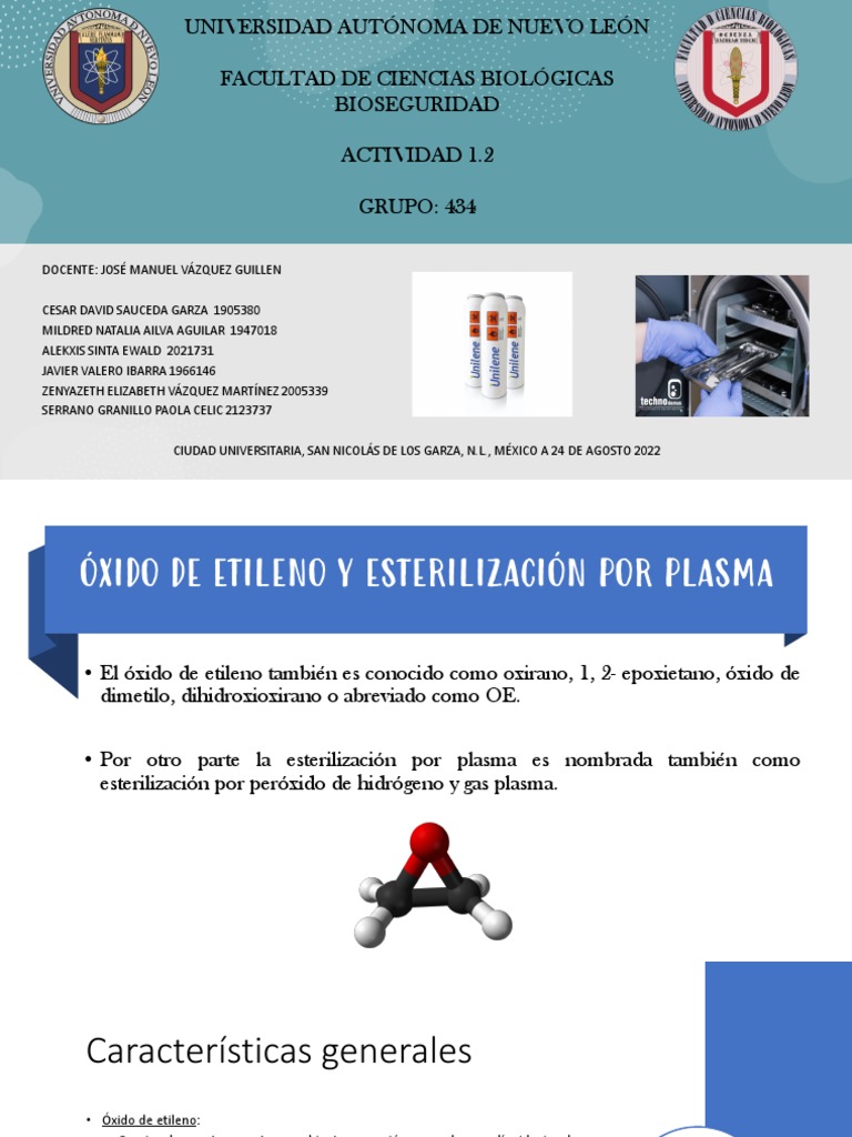 Presentación Oxido de Etileno y Esterilización Por Plasma | PDF ...